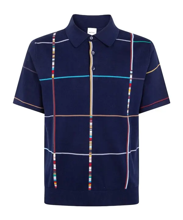 Paul Smith Signature Stripe Check Knitted Polo Shirt