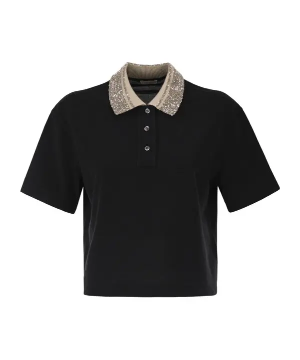 Brunello Cucinelli Sequined Collar Polo Shirt