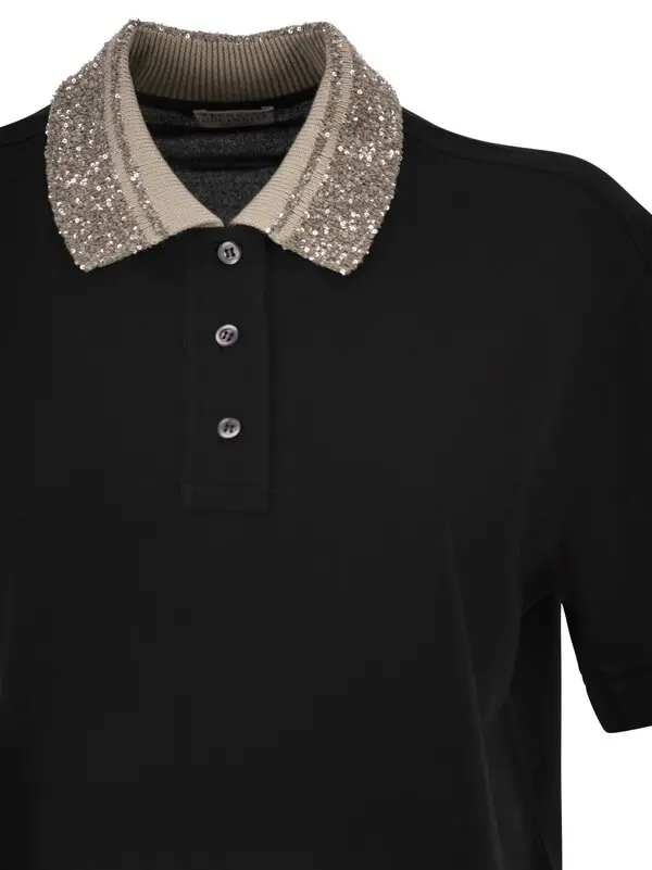 Brunello Cucinelli Sequined Collar Polo Shirt