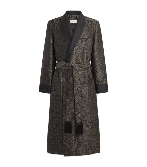 Derek Rose Silk Jacquard Verona Robe - Black