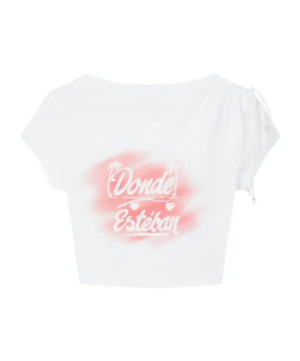 DONDE ESTEBAN Spray Paint Effect Crop Top - White