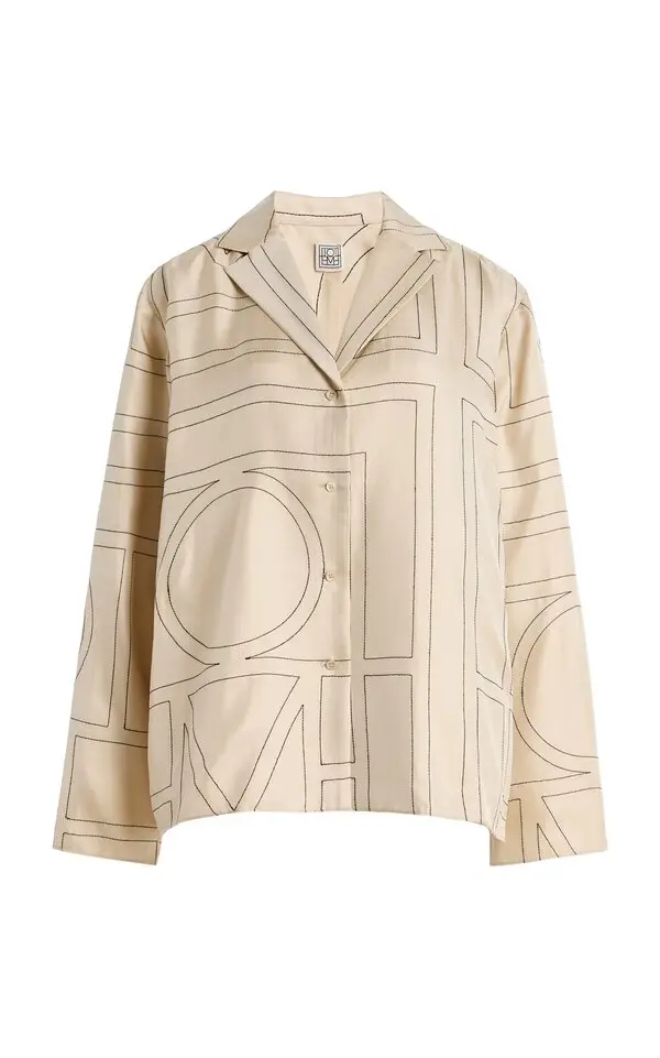 TOTEME Classic Embroidered Silk Shirt - Ivory