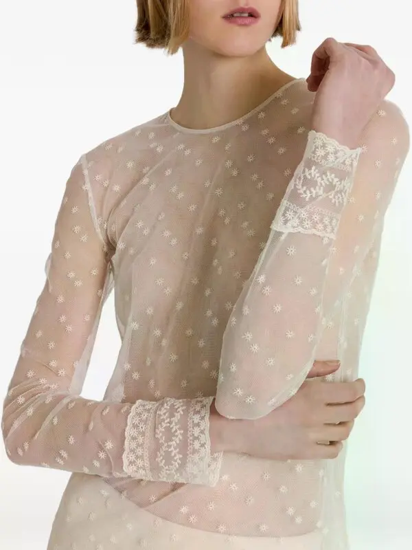 Alberta Ferretti Lace Trim Sheer Polka Dot Top
