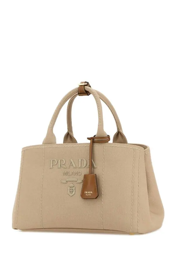 Prada Beige Canvas Jardinière Shopping Bag - Brown