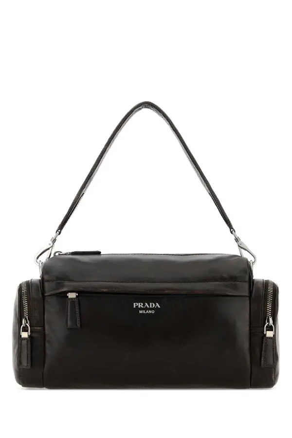 Prada Dark Nappa Leather Crossbody Bag With Silver Tone Finishing