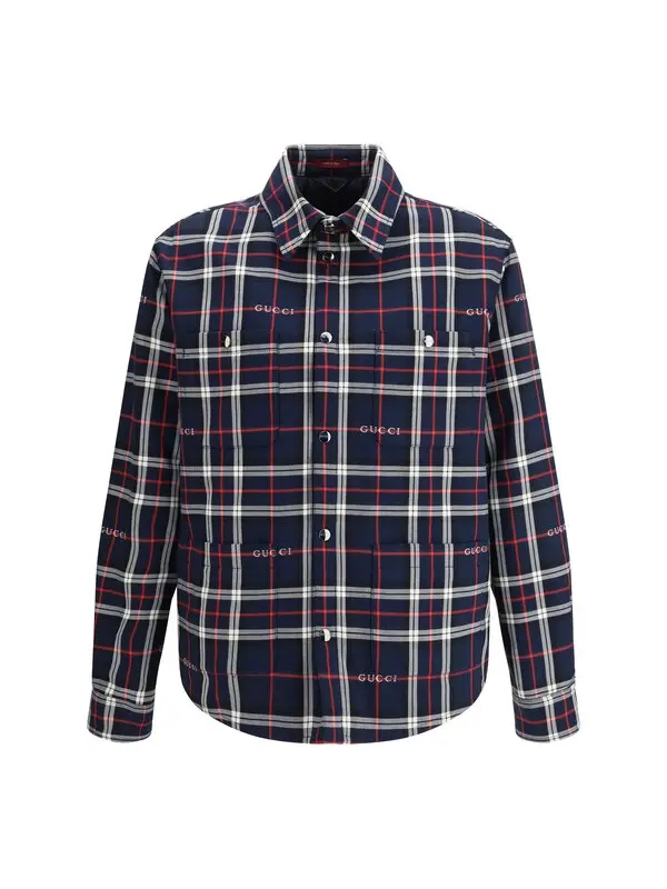 Gucci Padded Tartan Cotton Jacquard Shirt - Blue
