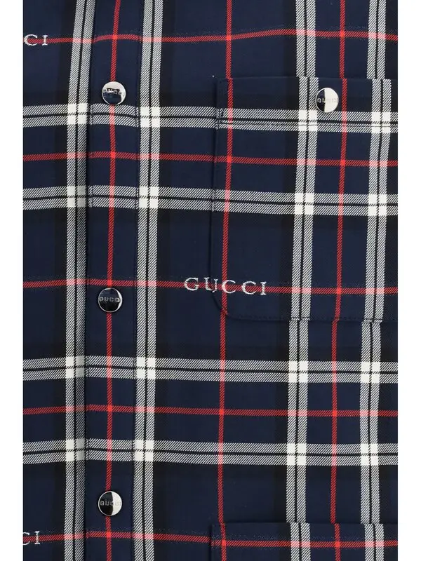 Gucci Padded Tartan Cotton Jacquard Shirt - Blue