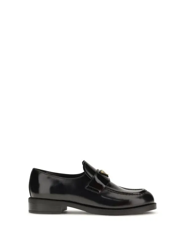 Prada Leather Loafers With Metal Triangle Logo