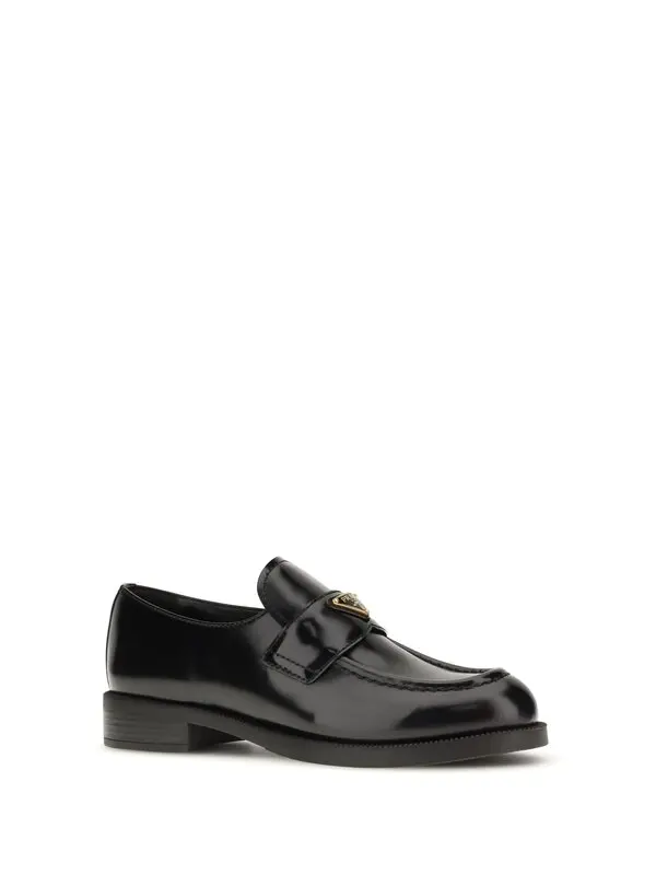 Prada Leather Loafers With Metal Triangle Logo