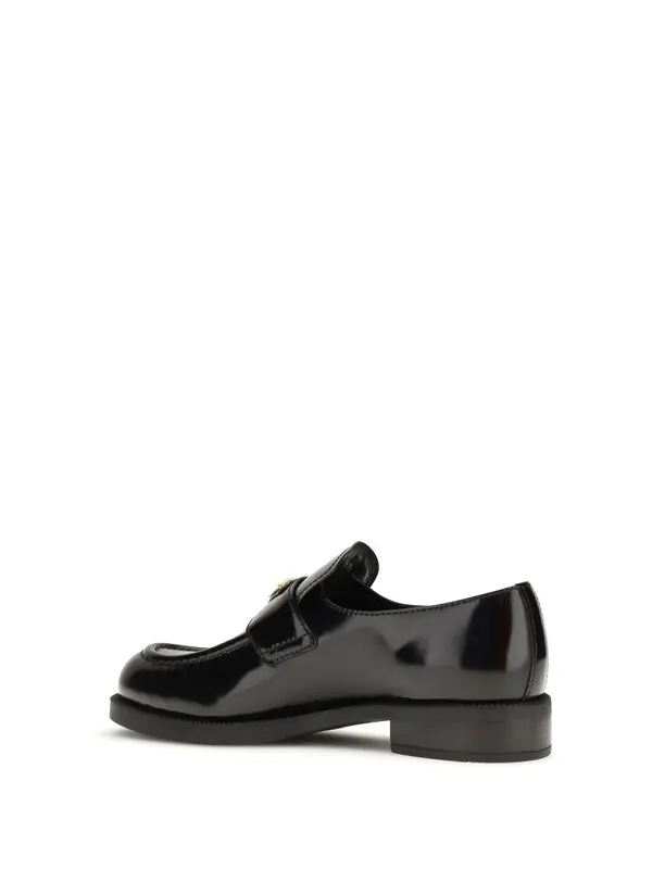 Prada Leather Loafers With Metal Triangle Logo