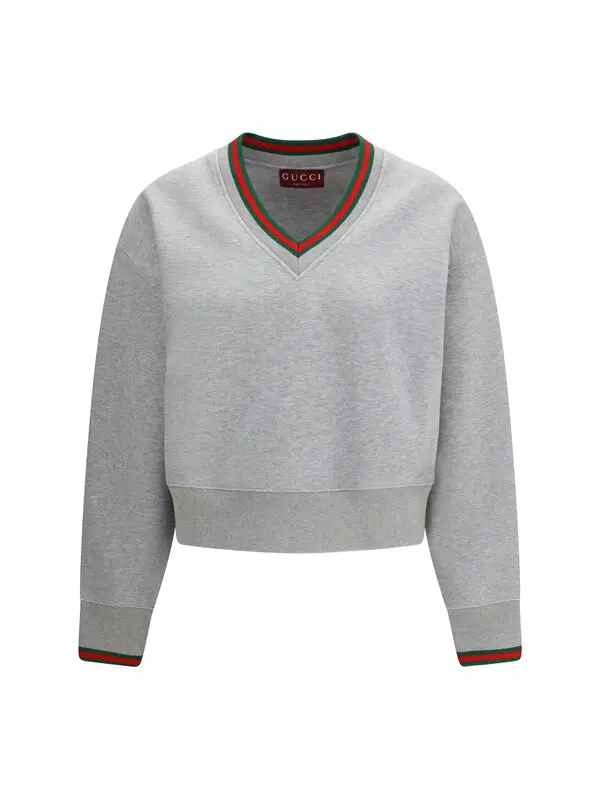Gucci Cotton Jersey Sweatshirt With Web Trim - Gray