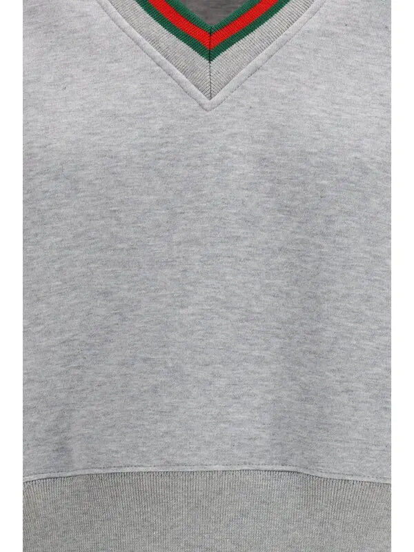 Gucci Cotton Jersey Sweatshirt With Web Trim - Gray