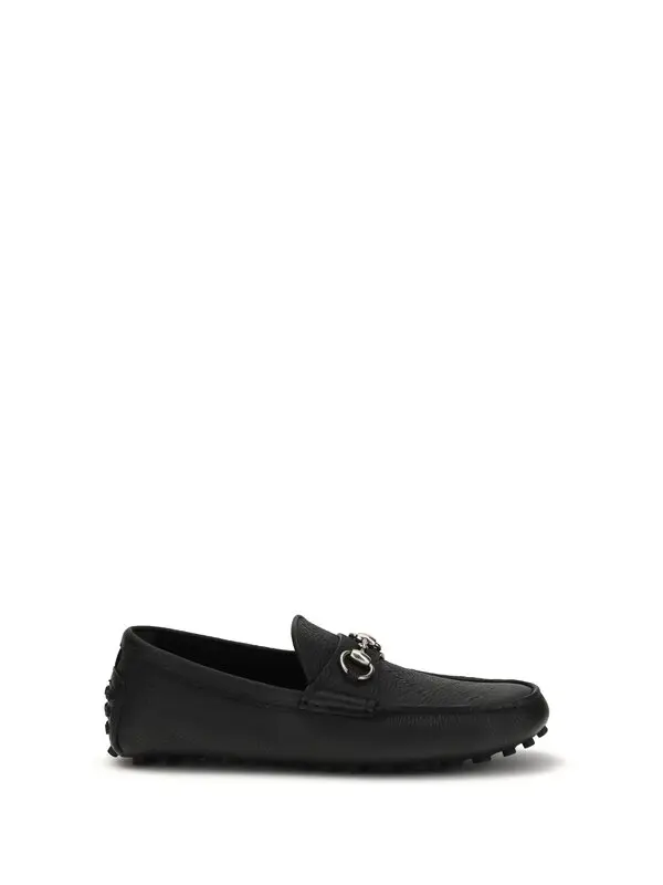 Gucci Horsebit Driver Loafers In Embossed Leather