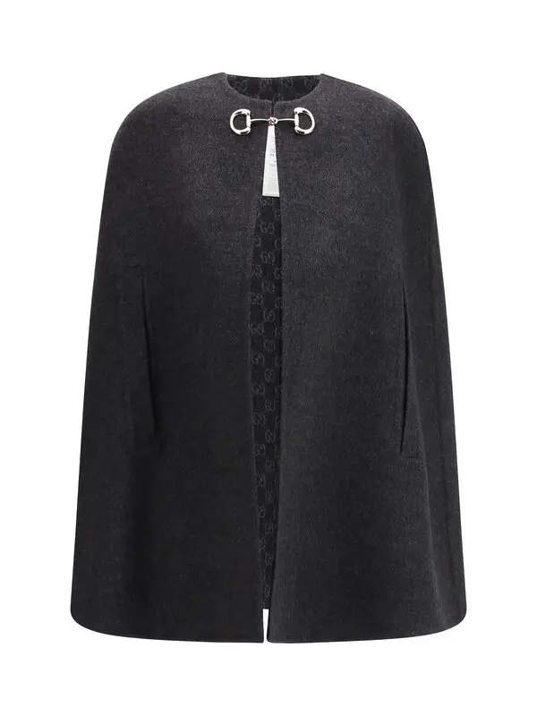 Gucci Wool-blend Cape With Horsebit Detail - Gray