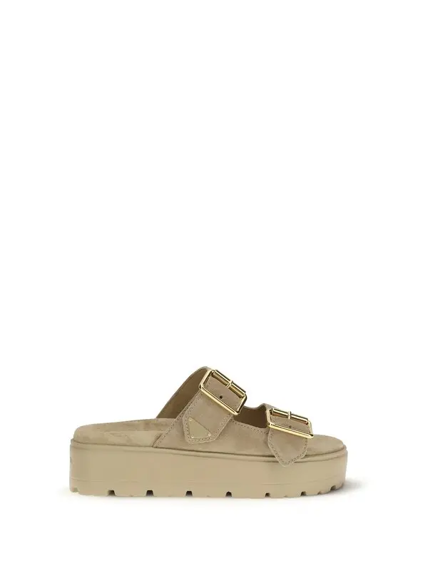 Prada Suede Platform Sandals With Buckle Detail