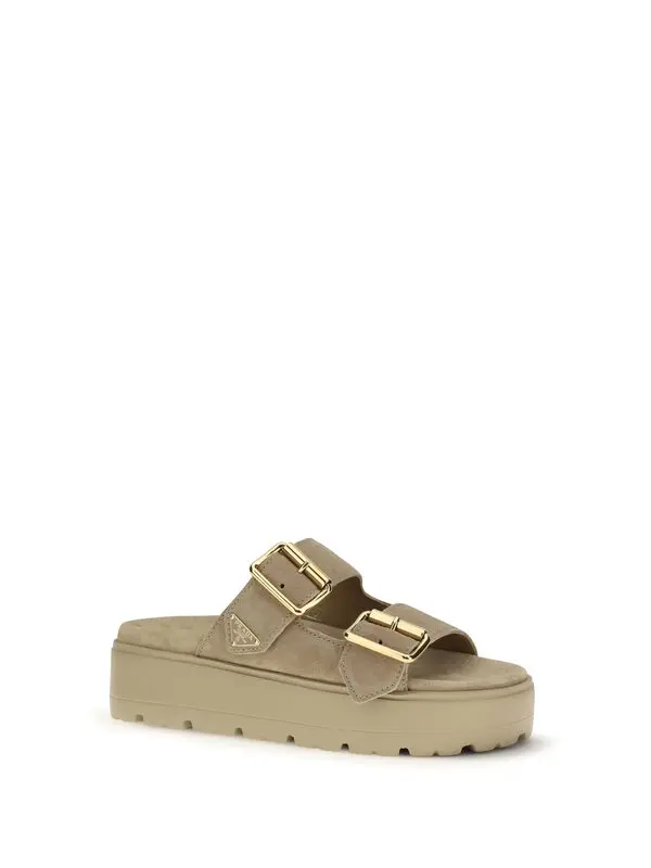Prada Suede Platform Sandals With Buckle Detail