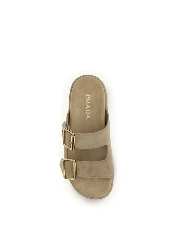 Prada Suede Platform Sandals With Buckle Detail