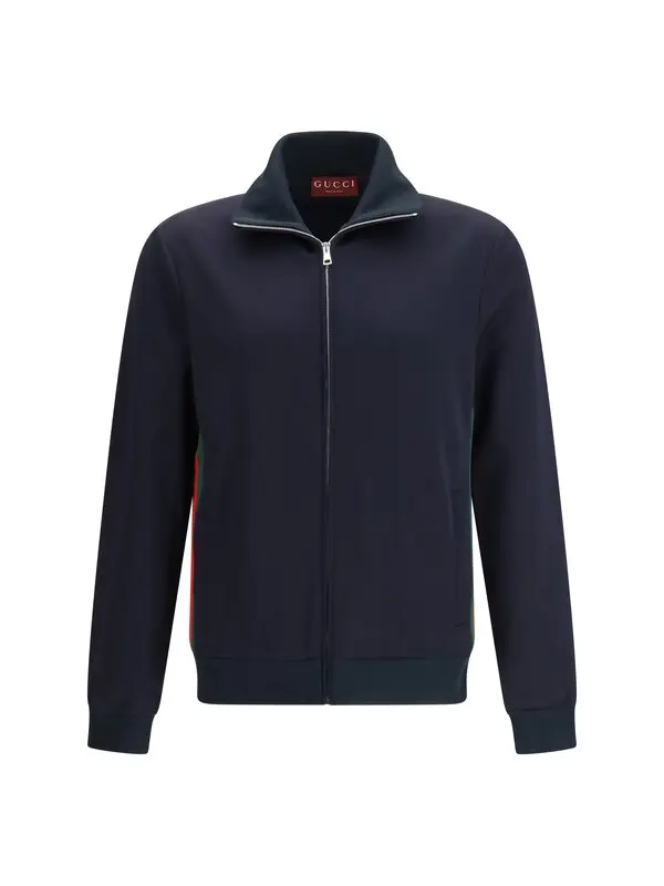 Gucci Technical Jersey Zip-up Jacket With Web Tape - Blue