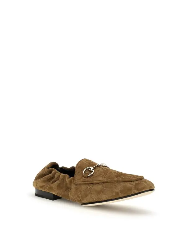 Gucci Gg Embossed Suede Loafers With Horsebit Detail - Brown