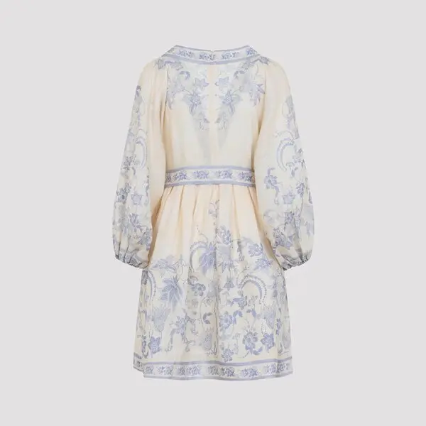 Zimmermann Indra Linen Plunge Mini Dress - Multicolor
