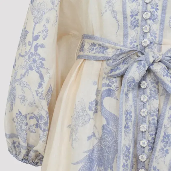 Zimmermann Indra Linen Plunge Mini Dress - Multicolor