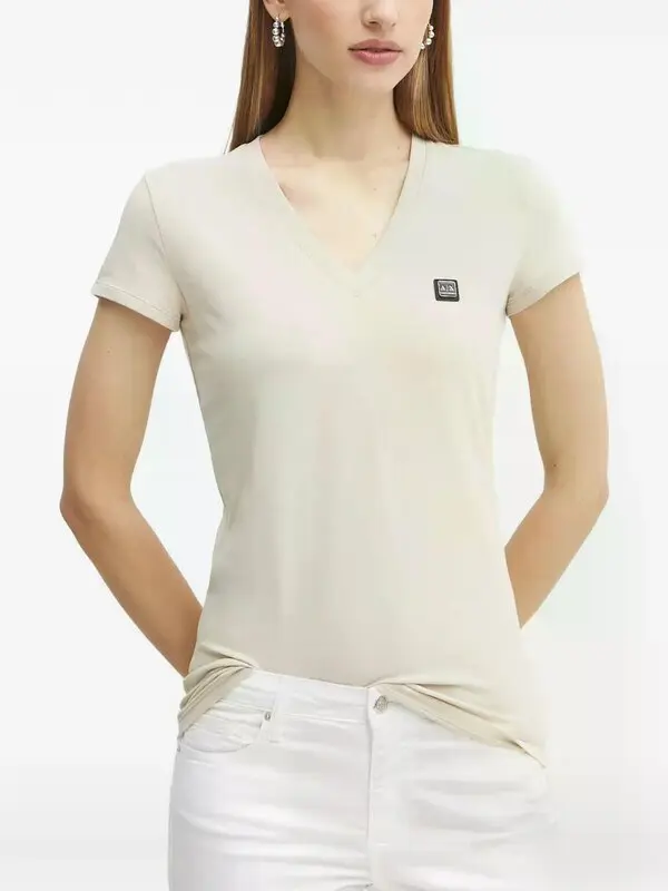 Armani Exchange V-neck Logo Patch T-shirt - Neutrals