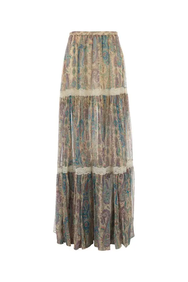 Etro Printed Crepe Tiered Maxi Skirt - Multicolor
