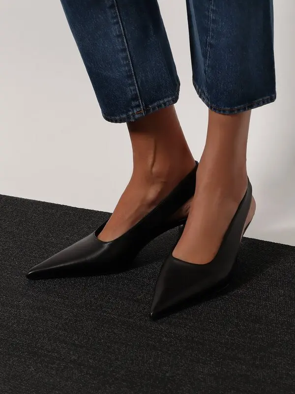 TOTEME Leather Decollete Slingbacks - Black