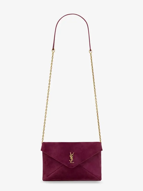 Saint Laurent Suede Crossbody Bag With Metal Cassandre Logo - Multicolor