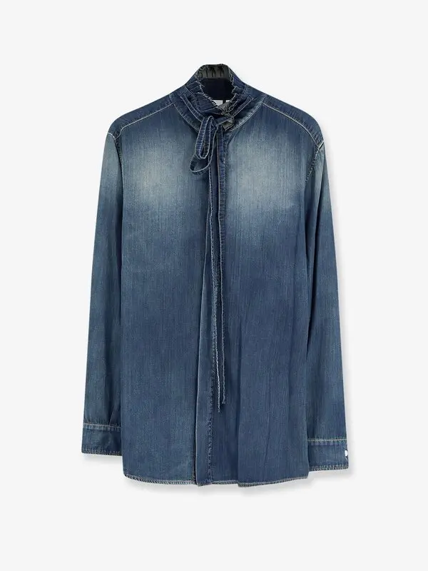 Dior Vintage Denim Shirt With Drawstring Collar - Multicolor
