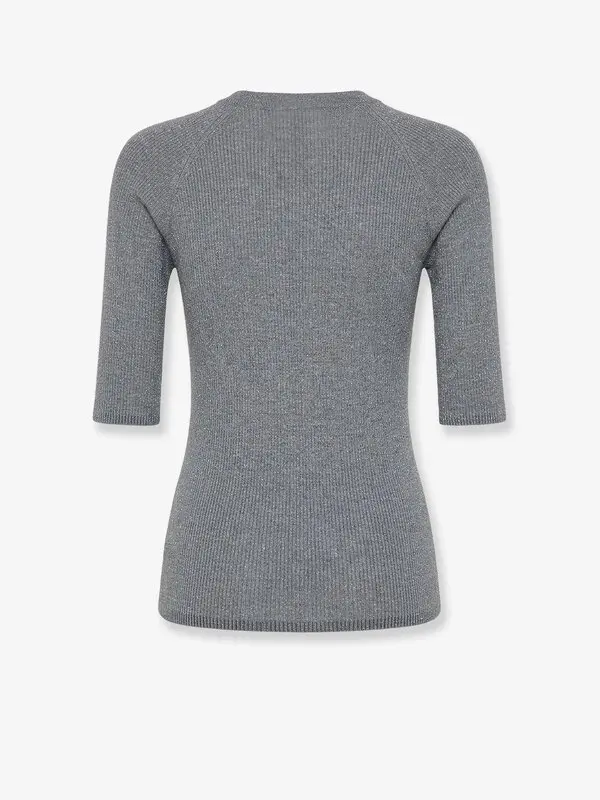 Brunello Cucinelli Ribbed Crew Neck 3/4 Sleeve Sweater - Multicolor