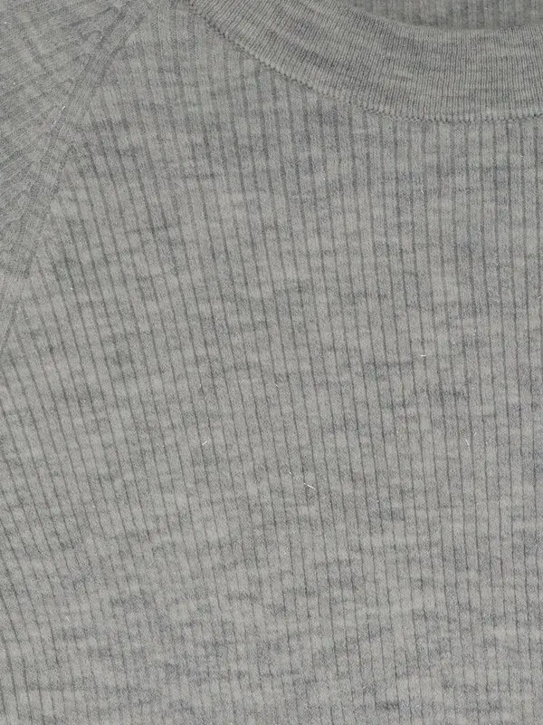 Brunello Cucinelli Ribbed Crew Neck 3/4 Sleeve Sweater - Multicolor