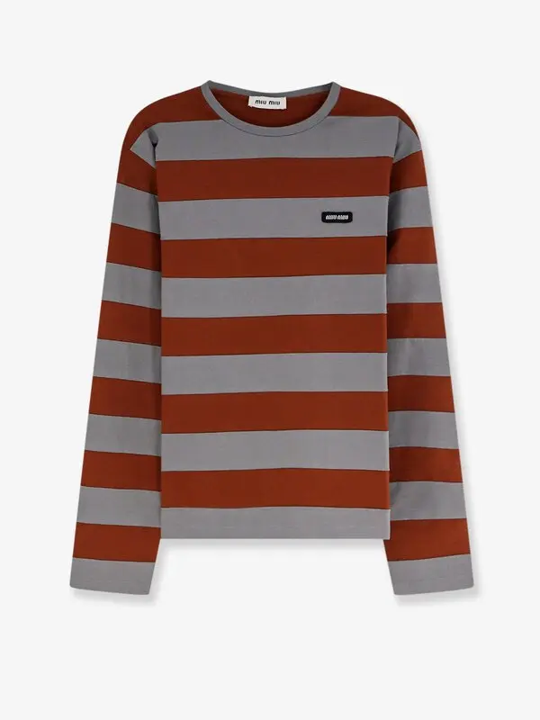Miu Miu Striped Cotton Long Sleeve T-shirt - Multicolor