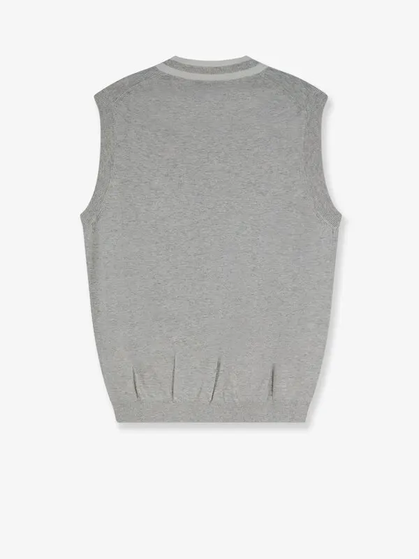 Brunello Cucinelli Cotton V-neck Vest With Logo Patch - Multicolor