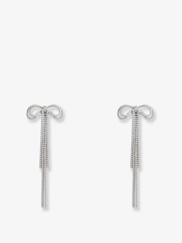 SELF-PORTRAIT Double Crystal Bow Earrings - Silver
