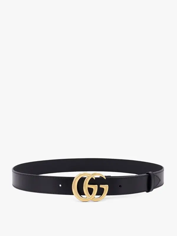 Gucci Leather Belt With Gg Logo Buckle - Black