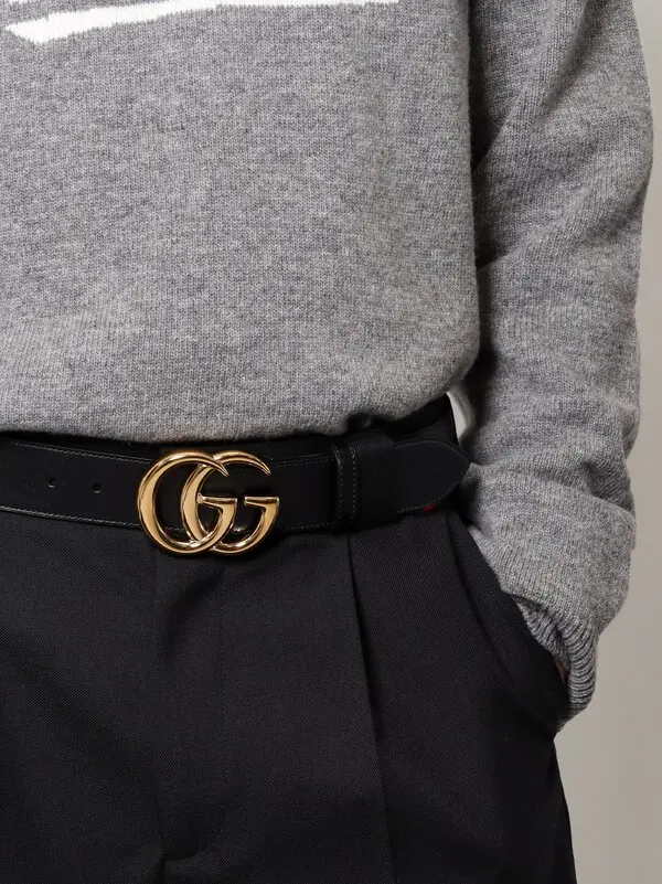 Gucci Leather Belt With Gg Logo Buckle