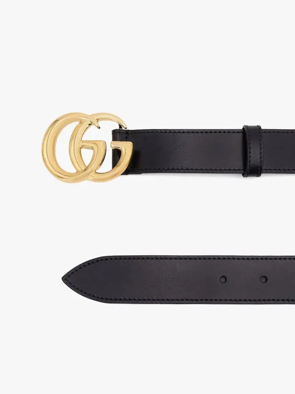 Gucci Leather Belt With Gg Logo Buckle