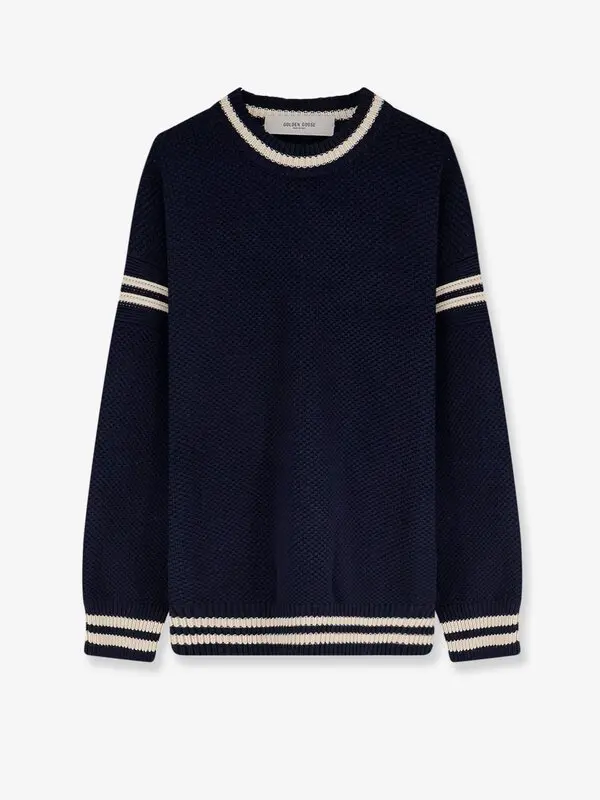 GOLDEN GOOSE Cotton Knit Crew Neck Sweater - Blue