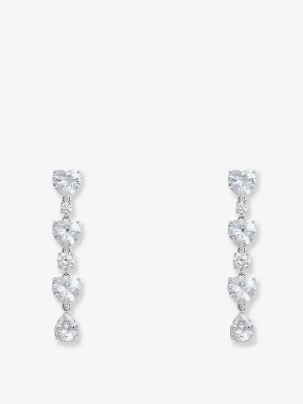 SELF-PORTRAIT Crystal Heart Drop Earrings - Silver