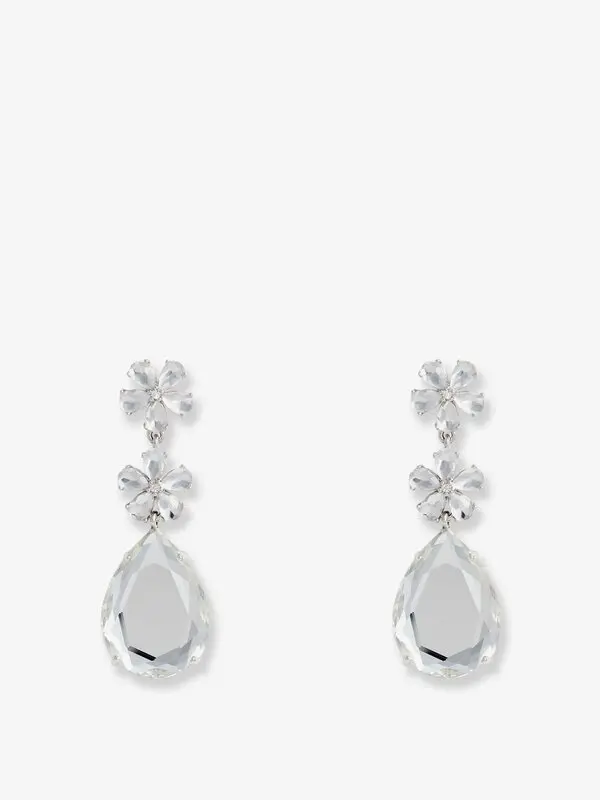 SELF-PORTRAIT Crystal Flower Drop Earrings - Silver
