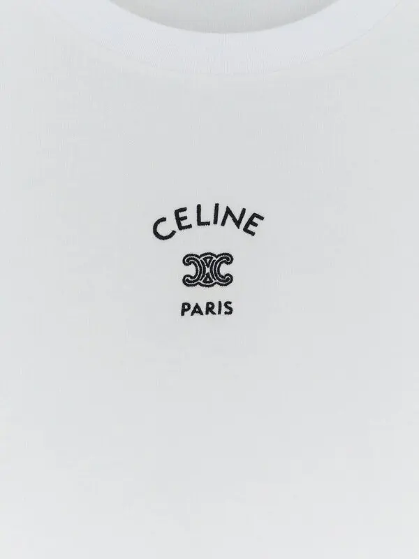 Celine Cotton Blend T-shirt With Front Logo Print
