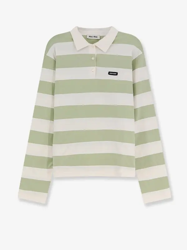 Miu Miu Striped Cotton Long Sleeve Polo Shirt