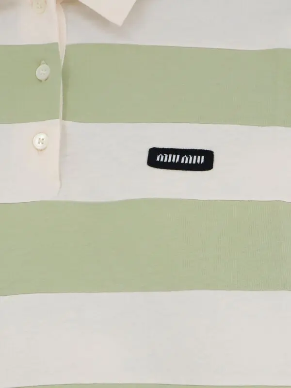 Miu Miu Striped Cotton Long Sleeve Polo Shirt
