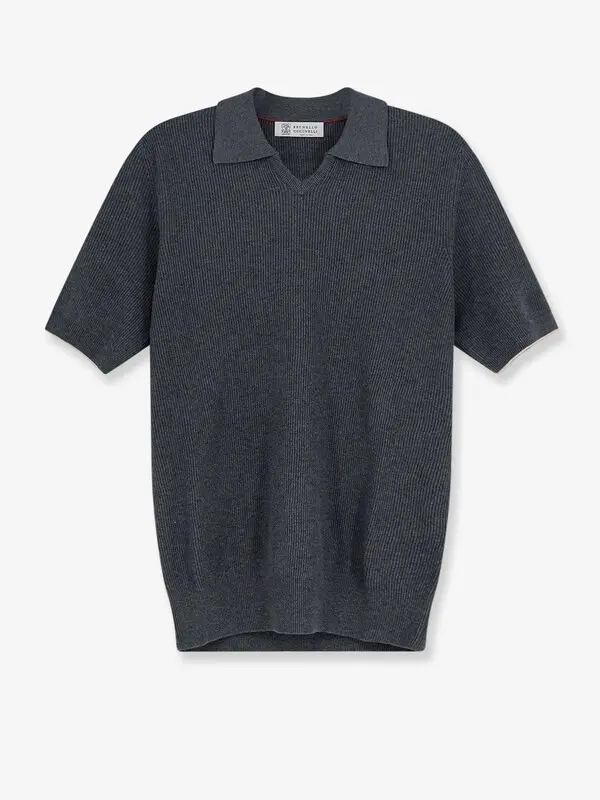 Brunello Cucinelli Cotton Polo Shirt With Ribbed Knit