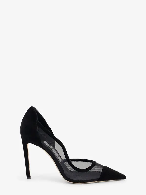 JIMMY CHOO Brigitte 100 Suede & Voile Pointed Toe Stiletto Pumps - Black
