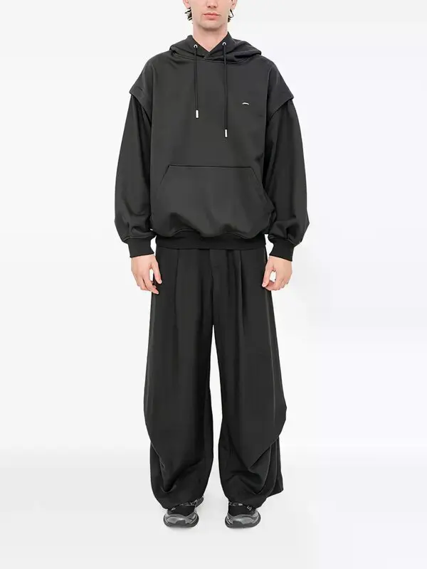 SONGZIO Embroidered Layered-sleeve Hoodie - Black
