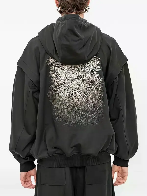 SONGZIO Embroidered Layered-sleeve Hoodie - Black