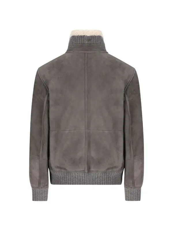Brunello Cucinelli Shearling Leather Jacket - Grey