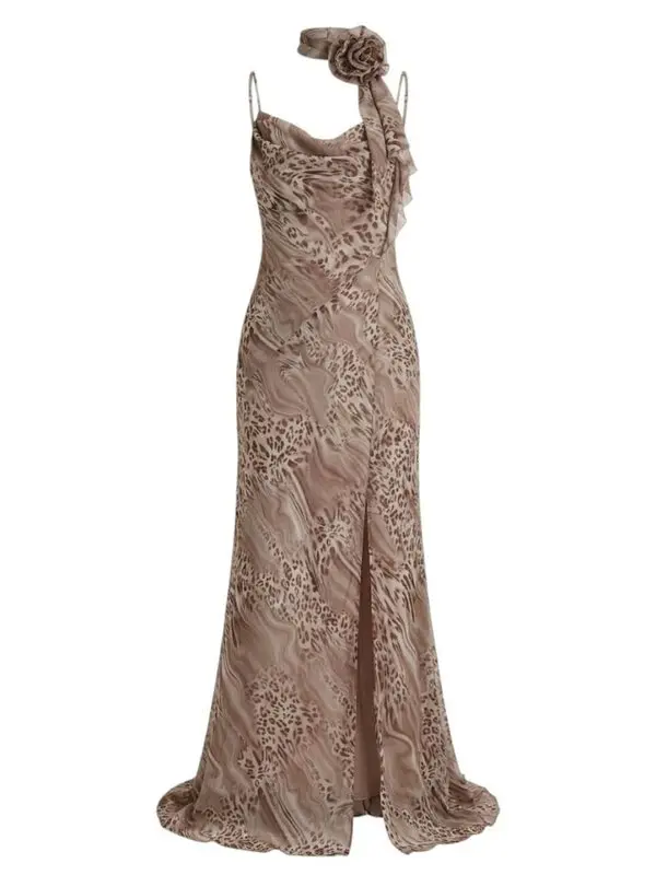 BLUGIRL Leopard/cheetah Print Maxi Dress With Halter Neck And Open Back